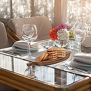 LAHONI Wooden Leaf Shaped Decorative Trays, Wood Serving Tray Rustic Storage Platter for Snacks, Dessert, Tea, Fruits, Breads, Food Display (4.7x11.8 Inch, Brown)