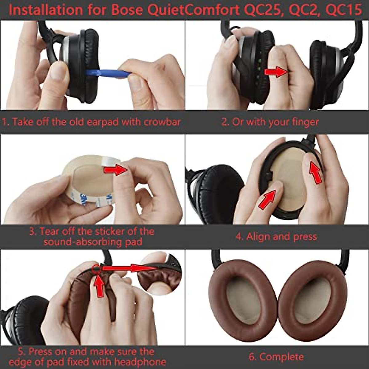 Geekria Replacement Ear Pads for Bose QuietComfort QC2, QC15 Headphone Replacement Ear Pad + Headband Cover/Ear Cushion/Ear Cups/Ear Cover/Earpads Repair Parts/Headband Protector (Black)