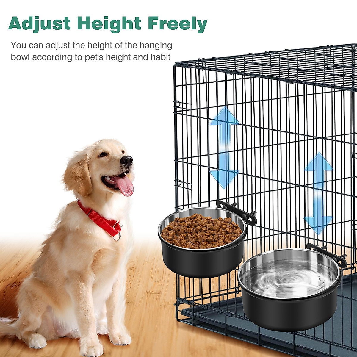 Dog Crate Water Bowl No Spill, 2 Pack Dog Crate Bowls Hanging, Kennel Water Food Bowls Mountable, Pet Cage Accessories Feeder Dish, Large Stainless Steel Coop Cup for Cat Puppy Bunny Guinea Pig Ferret