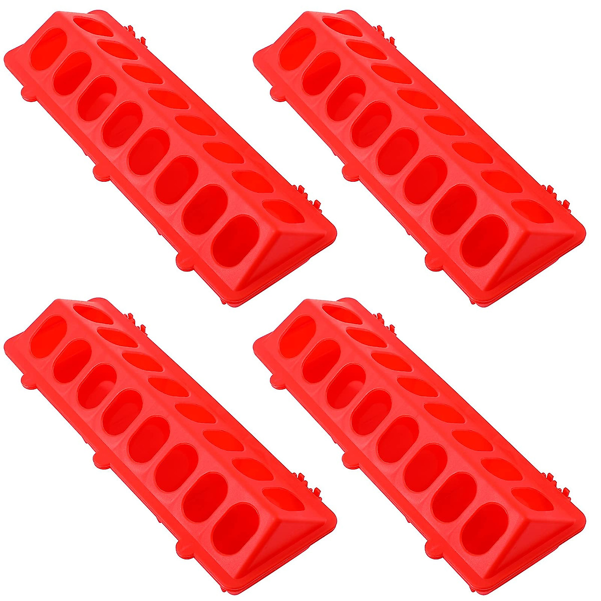 4 Plastic Flip Top Bird Small Poultry Feeder for Pigeon Chicken Feeder Small Poultry Feeder Drinker Duckling Quail Feeder No Mess No Waste Multihole Birds Feeding Dish Dispenser (Red)