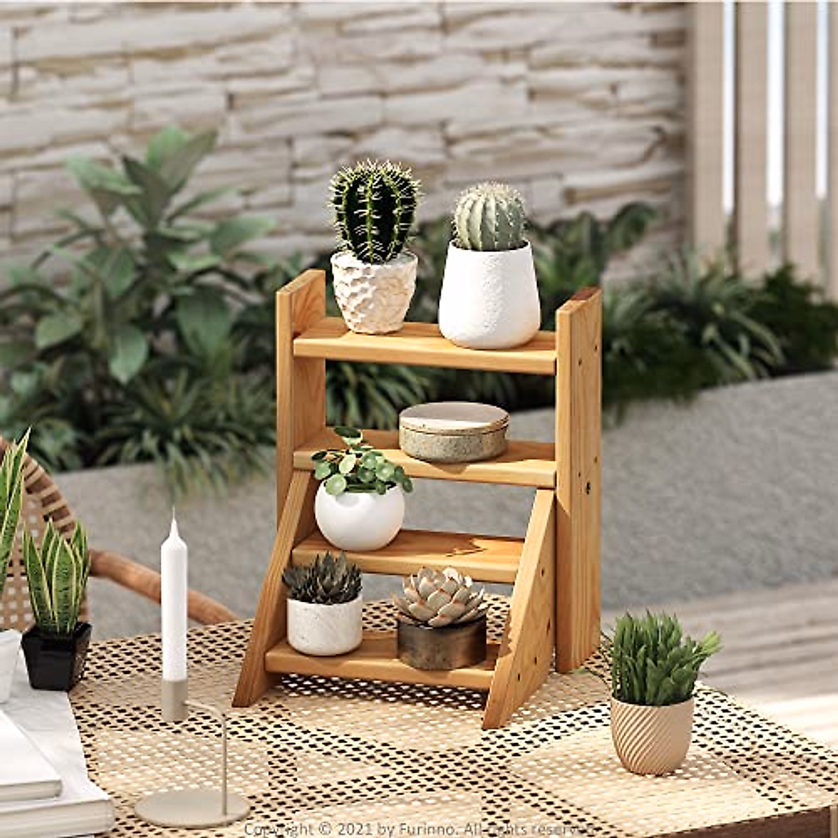 Furinno Tioman Outdoor Staircase Design Plant Stand, Pine Wood