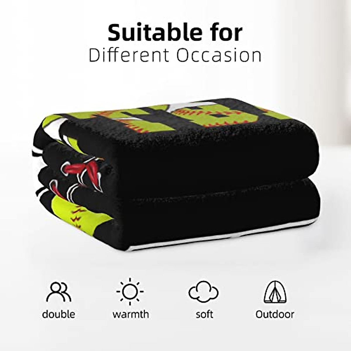 Softball Soft Throw Blanket All Season Microplush Thick Warm Blankets Tufted Fuzzy Flannel Throws Blanket for Bed Sofa Couch 60"x50"