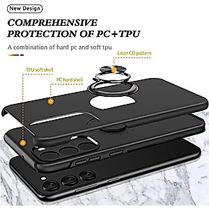 YRMJK S23 Plus Case,Built in 2 Screen Protectors + 2 Camera Lens Protector,Military Grade,3D Full Cover with Kickstand Ring Case for Samsung Galaxy S23 Plus 5G Black