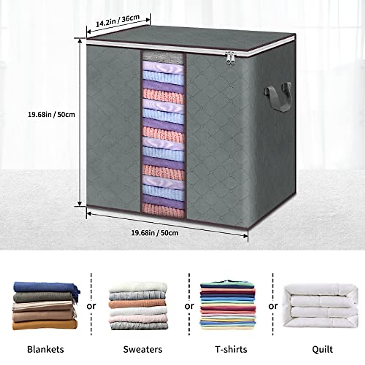 Underbed Storage Containers Large Storage Bags with Clear Window, Reinforced Handles, Thick Fabric for Blankets, Comforters, Clothing, Bedding