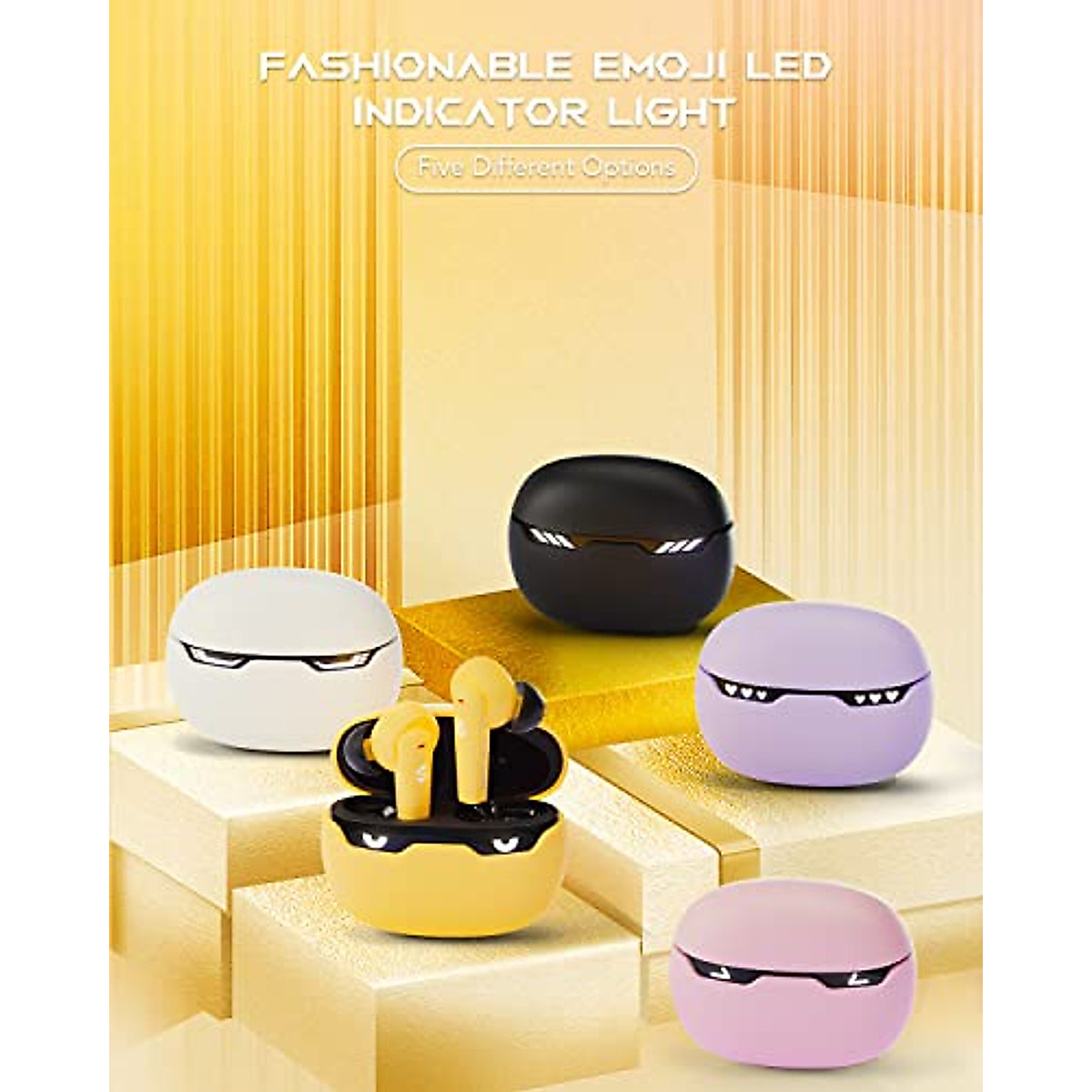 Black Shark Bluetooth Earbuds Wireless Earbuds with Emoji LED Light, Gaming Earbuds with 45ms Ultra Low Latency, Bluetooth 5.1, Music and Gaming Dual Modes, 24H Playtime, IPX5 Waterproof- Yellow