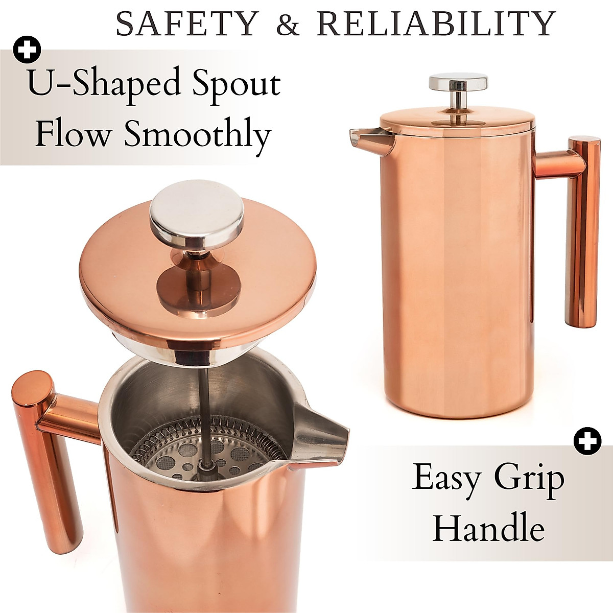 Mixpresso Stainless Steel French Press Coffee Maker 26 Oz 770 Ml Double Wall Metal Insulation Coffee Press & Tea Brewer Easy Clean & Easy Press, Strong Quality Coffee Press, Copper Small French Press