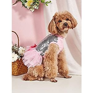 QWINEE Bling Dog Dress Bow Decor Mesh Puppy Tutu Skirts Cute Princess Dog Cat Dress Pet Summer Holiday Birthday Dress for Small Medium Cats Dogs Kitten for Summer Pink B M