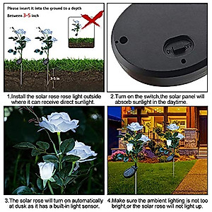 Solar Garden Stake Lights, Waterproof Solar Rose Lights Outdoor Decorative Rose Flowers LED Lights with 3 Roses for Garden Landscape Lawn Yard Courtyard Patio Backyard Decorations