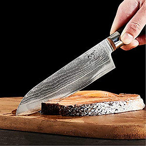 Damascus Santoku Knife 7 Inch, Professional Kitchen Knife Forged with VG10 Super Steel 67 Layer Damascus, Non-slip Wood Ergonomic Handle, Razor Sharp Lightweight Multipurpose Full Tang