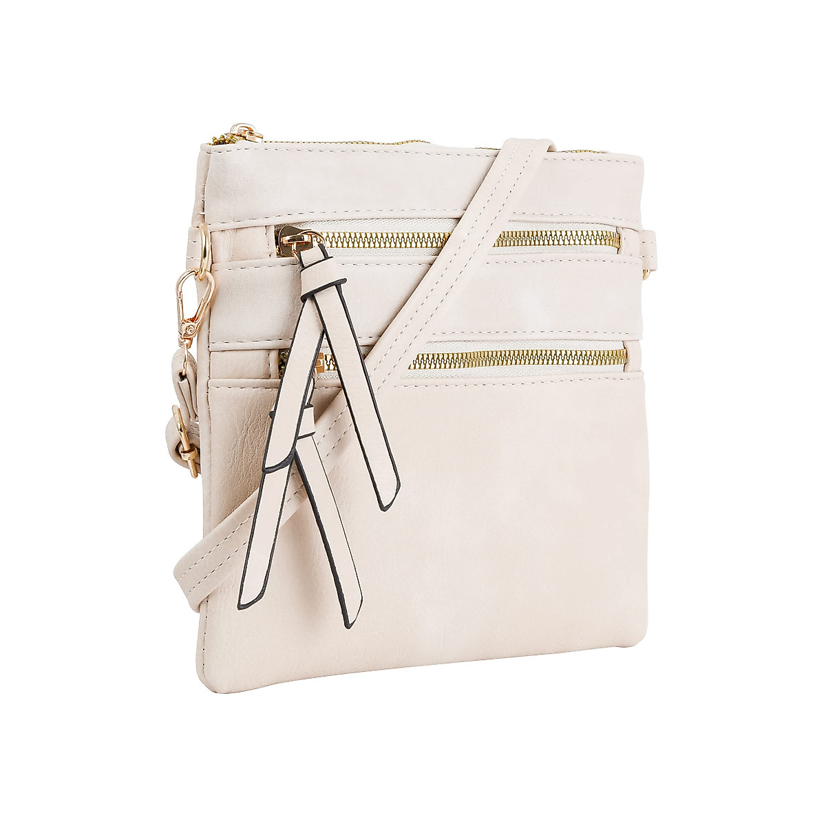 DELUXITY Essential Casual Functional Multi Pocket Double Zipper Crossbody Purse Bag for Women (Dark Taupe)