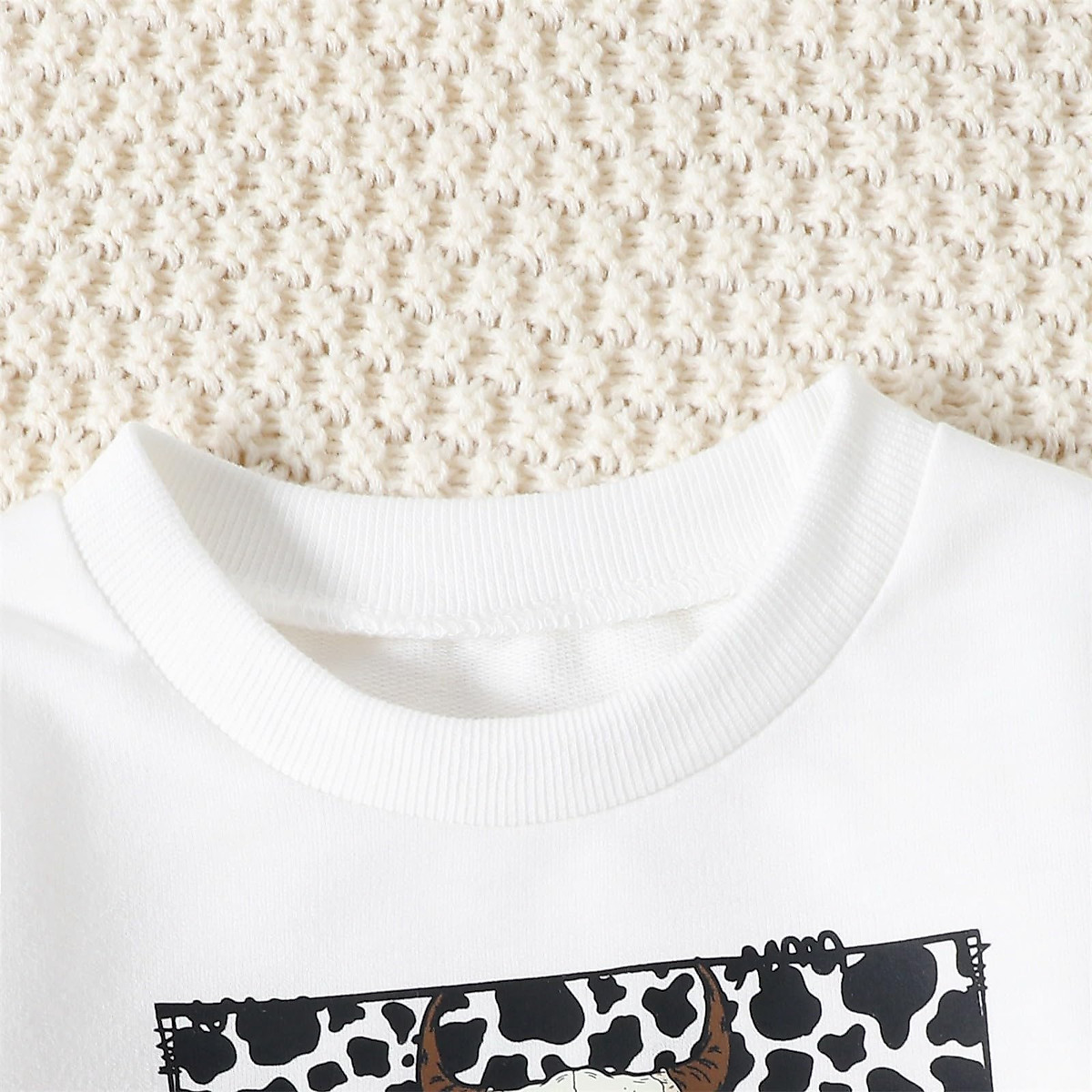 Pack Baby Swaddles Children's Clothing Autumn Western Girls Cartoon Bull Head Sweater Tassel Flared Pants Crop