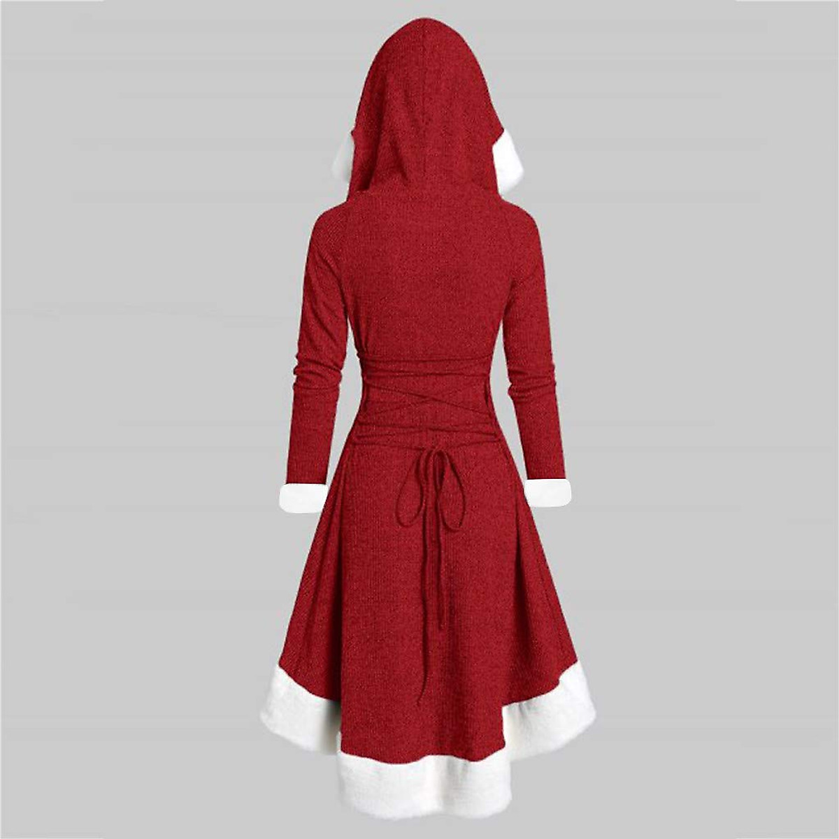 FKSESG Womens Vintage Dress Winter Christmas Long Sleeve Patchwork Hooded Party Dress