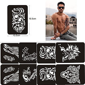 Henna Tattoos Stencils 10 Sheet Large Size Temporary Tattoo Templates Henna Stencil Reusable Body Tattoo Stencils for Men Boys Adult Teens