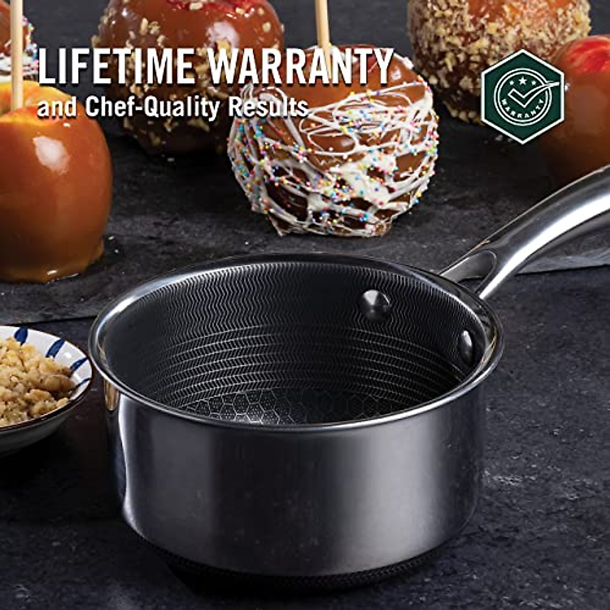 HexClad Hybrid Nonstick 2-Quart Saucepan with Tempered Glass Lid, Stay-Cool Handle, Dishwasher Safe, Induction Ready, Compatible with All Cooktops