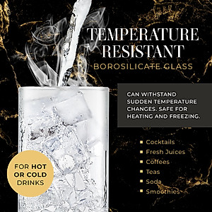 Kitchen Lux Square Drinking Glasses Set of 4 - Square Glass Cups 12 oz - Modern Glassware Set - Trendy Aesthetic Glass Ware for Highball Whiskey Cocktail Beer Water Tea Iced Coffee - Bar Accessories