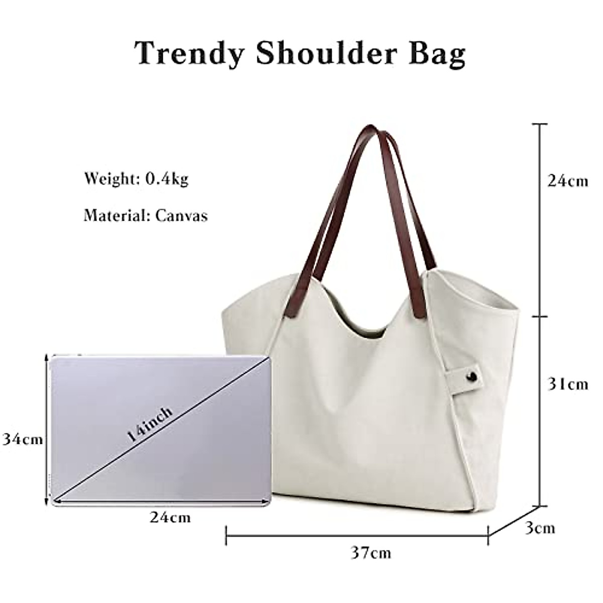 PORRASSO Women's Handbag Canvas Tote Large Shoulder Bag Ladies Top-Handle Bags Hobo Bag for Shopping Travel Work Daily Use Off White
