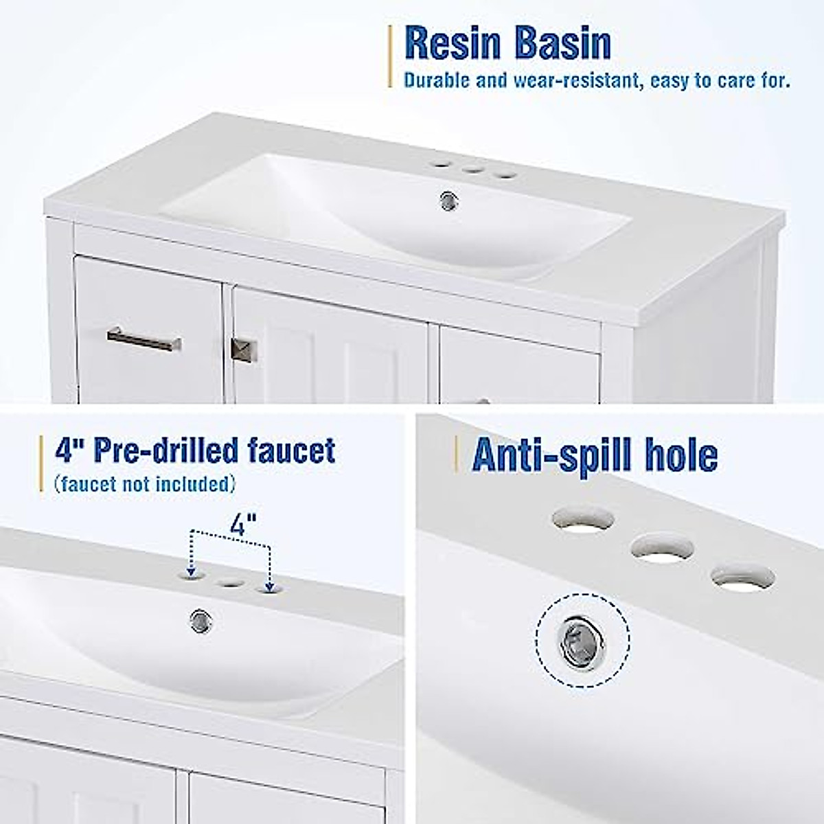 Appot AT-SV000009AAW 36" Bathroom Vanity with USB, Multifunction Bath Room Storage Cabinet with 3 Drawers and 1 Door, Single Resin Sink, SmallBathroom OrganizationCabinet, White