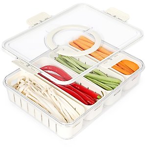 LOTOFUN Divided Serving Tray Container with Lid: Snackle Box Container Storage Organizer for Adults Snacks Fruits Vegetable Food for Fridge Kitchen Travel 4 Compartments