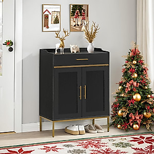 HOOBRO Shoe Storage Cabinet, Narrow Shoe Cabinet, Shoe Cabinet Storage for Entryway, Freestanding Shoe Organizer Cabinet, Shoe Rack Cabinet with Adjustable Shelves, Gold and Black DB14SC01