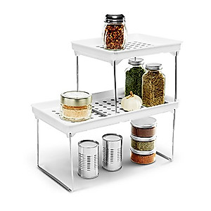 madesmart - 29070 Medium Stacking Shelf - White | CABINET COLLECTION | Organizer for Cabinet or Counter | Collapsible Legs for Storage | Non-slip Rubber Feet | BPA Free
