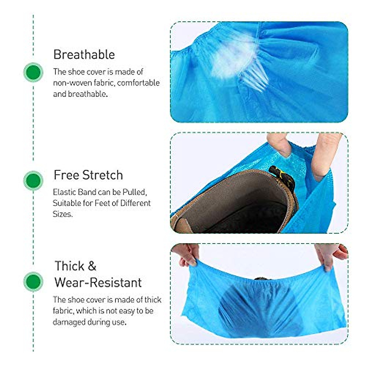 squish Shoe Covers Disposable Non Slip, 100 Pack (50 Pairs) Non Woven Fabric Boot Covers for Indoors Breathable Slip Resistant Durable Boot&Shoes Cover, One Size Fits All