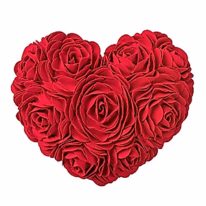 JWH 3D Flower Throw Pillow Cover Aesthetic Decorative Romantic Accent Pillow Case Heart Shaped Cushion Handmade Pillowcase for Girls Bed Bedroom Couch Gift 14x16 Inch Red