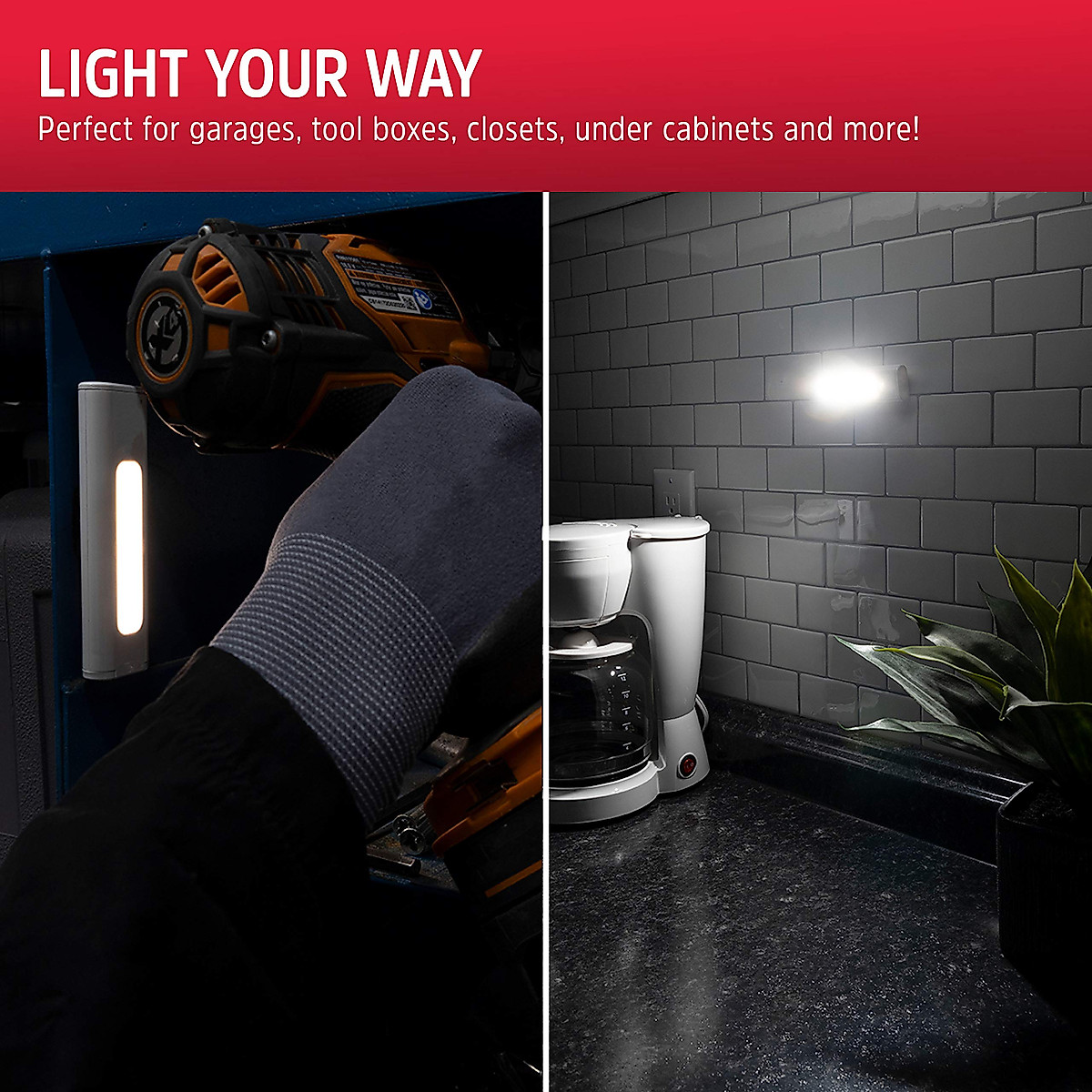 Energizer LED Under Cabinet Light, Battery Operated, Dimmable, Manual On/Off, Wireless, Wall Magnet Mount, Under The Counter Lights, Stick on Light, 45454