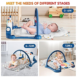 Lauon Baby Play Gym Mat, Bear Shaped 500,000 Tolerance Kick and Double Side Piano Thicken Activity Mat w 5 Detachable Toys, Tummy Time Mat Promote Motor Skills & Sensory Development Mat for Newborn