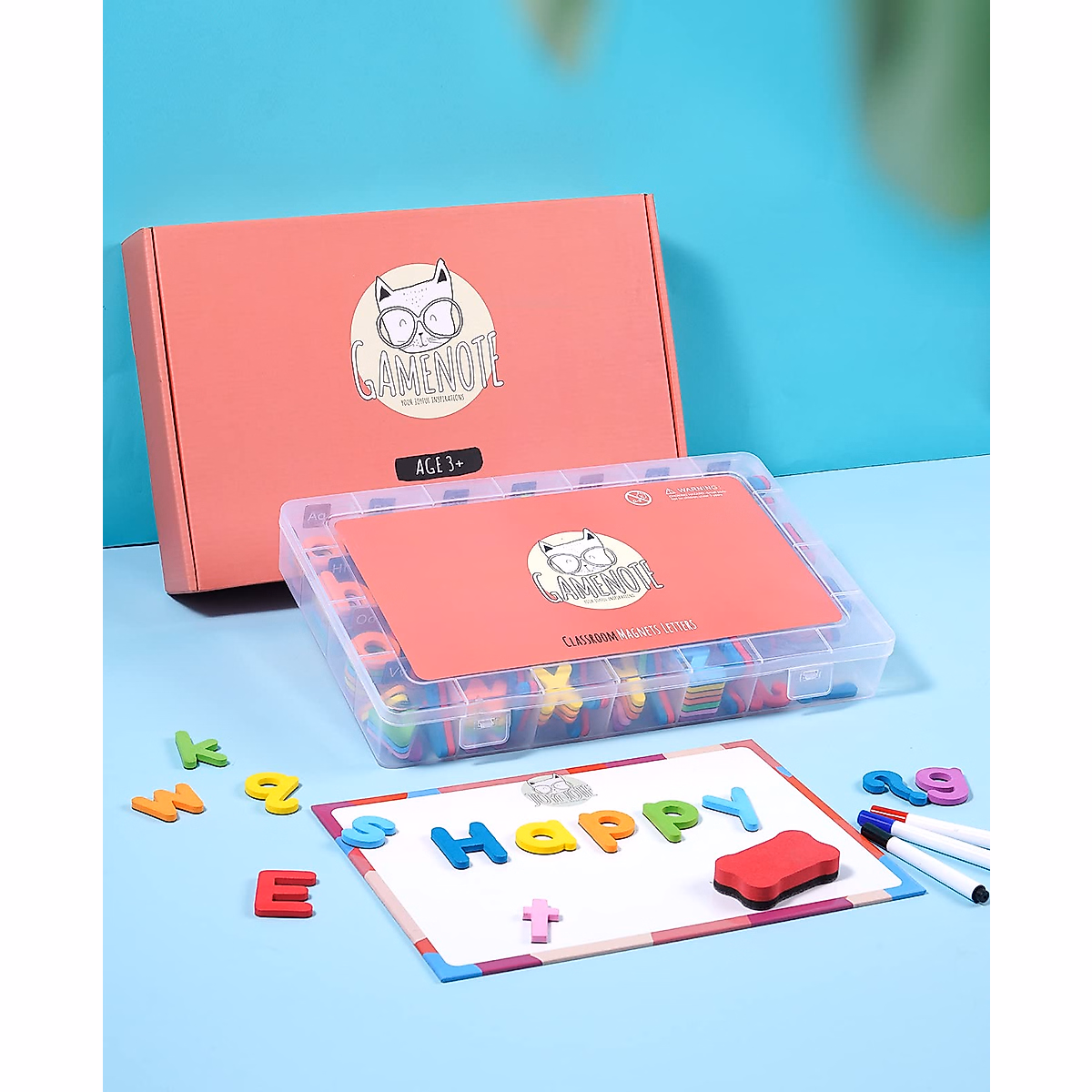 Gamenote Classroom Magnetic Alphabet Letters Kit 238 Pcs with Double - Side Magnet Board - Foam Alphabet Letters for Preschool Kids Toddler Spelling and Learning Colorful ABC Education Fridge Magnets