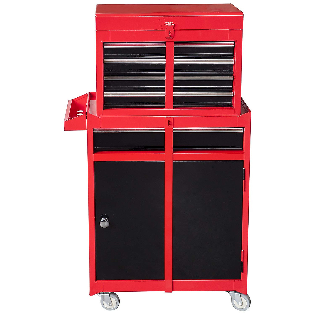 Wolf Rolling Garage Workshop Tool Organizer: Detachable 4 Drawer Tool Chest with Large Storage Cabinet and Adjustable Shelf, Red/Black (WF1204R-RB)