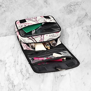 AUUXVA Hanging Toiletry Bag for Women, Paris Eiffel Tower Makeup Bag, Floral Flower Cosmetic Bag, Travel Essentials for Women Men