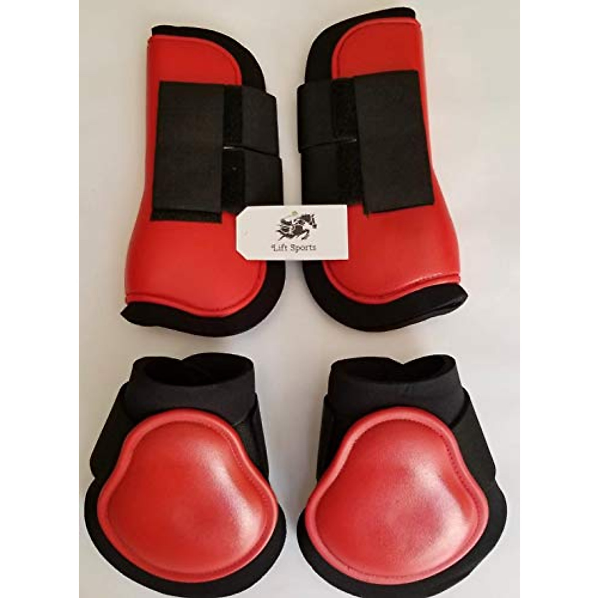 Horse Tendon & Fetlock Boots Jumping Leg Protection Boots Light Weight Support Open Front Brushing Medicine (Maroon (Set of 4))