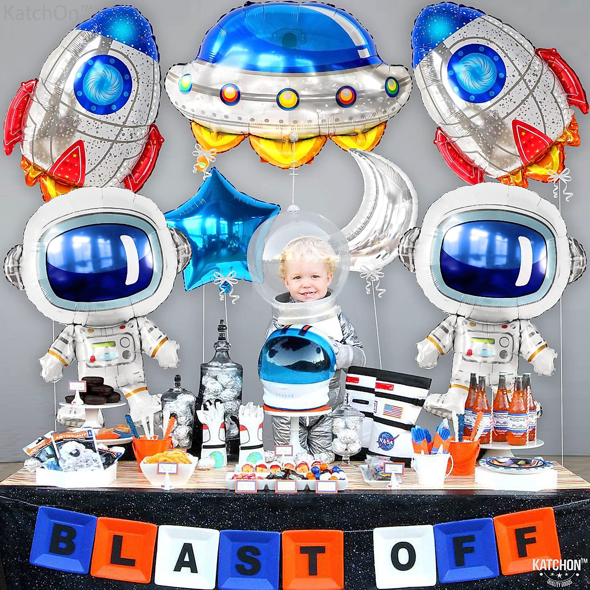 KatchOn, Large Astronaut Space Balloons Set - 37 Inch, Pack of 7 | Space Themed Balloons for Space Birthday Decorations | Outer Space Balloons | Astronaut Balloons for Space Themed Party Decorations