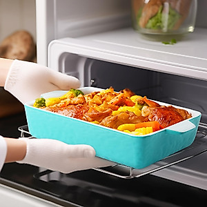 Krokori Ceramic Baking Dish, Casserole Dish for Oven, Lasagna Pan Deep, 9x13 Baking Pan with Handles, Porcelain Bakeware for Lasagna, Baking, Cooking, Kitchen, Daily Use, Wedding Gift (Aquamarine)