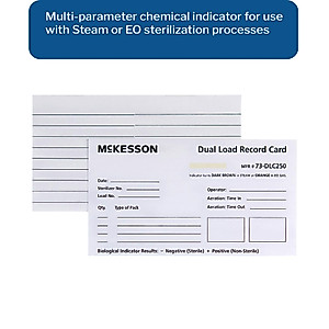 McKesson Dual Load Sterilization Record Card for Steam and EO Gas Processes - White, 3 in x 5 in, 250 Count, 1 Pack