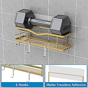 MZF 2-Pack Shower Caddy, No Drilling Adhesive Shower Shelf, Rustproof Stainless Steel Bathroom Shower Organizer Storage, Shower Shelf for Inside Shower & Kitchen Storage, Gold