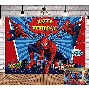 7x5ft Red Spiderman Photography Background Super City Spiderman Boys Kids Birthday Party Backdrops Superhero Citycape Baby Shower Photo Studio Props Banner