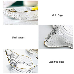 Kelendle Clear Dessert Plate Glass Salad Bowls Decorative Ocean Conch Jewelry Tray Ring Dish Ring Holder Golden Tray for Salad Fruit Vegetable Biscuit Wedding Valentine's Day Gift (Conch bowl)