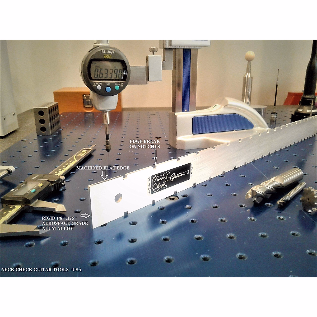 Made In USA-Bass Straight Edge (Notched) Luthiers Tool-Neck Check