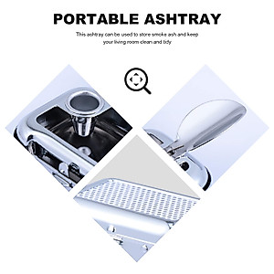 GARNECK Mini Compact Stainless Steel Portable Ashtray, Car Supplies White Patch Ashtray with Lid