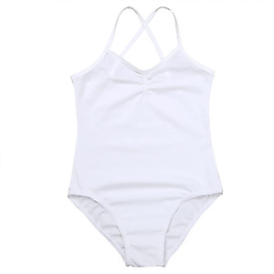 Jizyo Girls Sleeveless Crisscross Back Gymnastic Leotard Ballet Dance Unitard One Piece Bodysuit Camisole Dancewear Jumpsuit White 5-6 Years