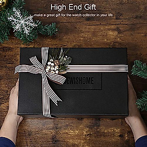 BEWISHOME Watch Box Luxury Watch Case -10 Slots Watch Organizer for Men with Drawer, Large Glass Top, Faux Leather,Brown SSH34Z