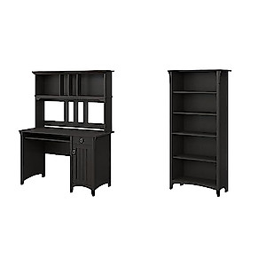 Bush Furniture Salinas Computer Hutch | Study Table with Drawers, Cabinets & Pullout Keyboard/Laptop Tray & Salinas 5 Shelf Bookcase, Tall Bookshelf for Living Room and Home Office