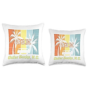 East West Coast Beaches Merch Co. NC OBX Retro Beach Family Vacation Outer Banks Palm Tree Throw Pillow, 16x16, Multicolor