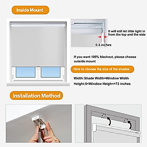 Persilux Roller Window Shades Cordless Window Blinds (37" W x 72" H, Light Grey) 100% Blackout Roller Shades UV Protection Energy Saving Shades for Home, Bedroom and Office, Easy to Install
