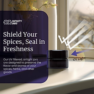 Infinity Jars Classic Black Glass Jar 5 ml (.17 fl oz) Ultraviolet Airtight Smell Proof, Refillable Container, Screw top Jar for Long term storage Coffee, Spices, Tea, Dried Goods Jar for Kitchen