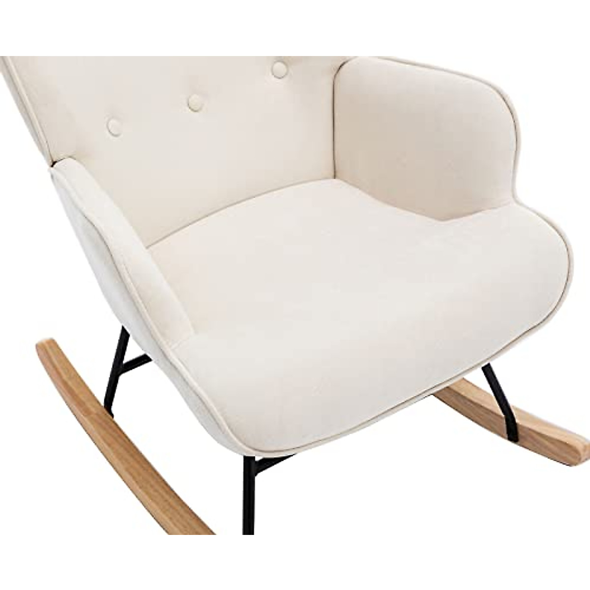 Wahson Glider Rocking Armchair with Tufted High Wingback Chenille Leisure Rocker Recliner Chair with Upholstered Comfy Cushion for Nursery/Indoor/Living Room/Bedroom, Beige