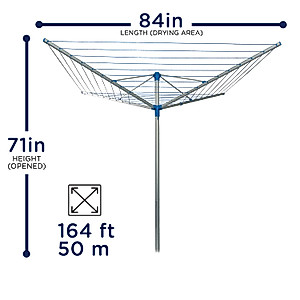 Strata 164 FT Umbrella Clothesline Outdoor - Clothes Line Outdoors Aluminum Frame with Ground Socket - Clotheslines for Outside Laundry Drying, Washing Line for Hanging Clothes, Sheets etc.