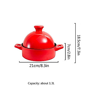 MYYINGBIN Red Moroccan Tagine Pot Lead Free Clay Casserole with Lid, Heat-Resistant Ceramics Stewpot for Cooking