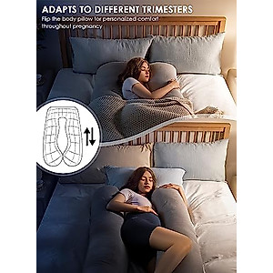 QUEEN ROSE Pregnancy Pillows, Cooling Maternity Pillow for Sleeping, 55in U Shaped Body Pillow for Pregnant Support, with Removable Silky Cover, Gray